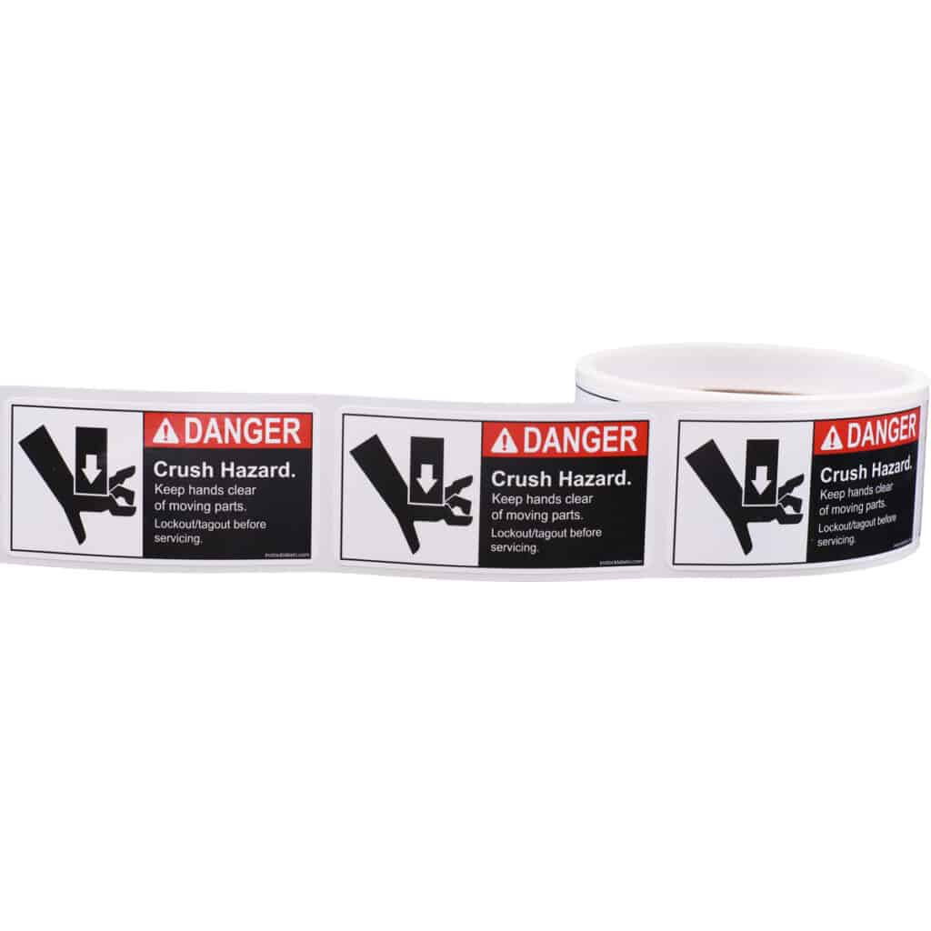 Crush Hazard ANSI Danger Labels QTY 500 - InStockLabels.com