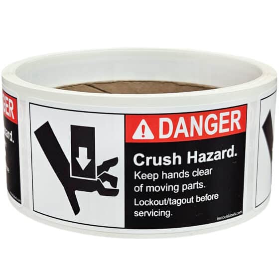 Crush Hazard ANSI Danger Labels QTY 500 - InStockLabels.com