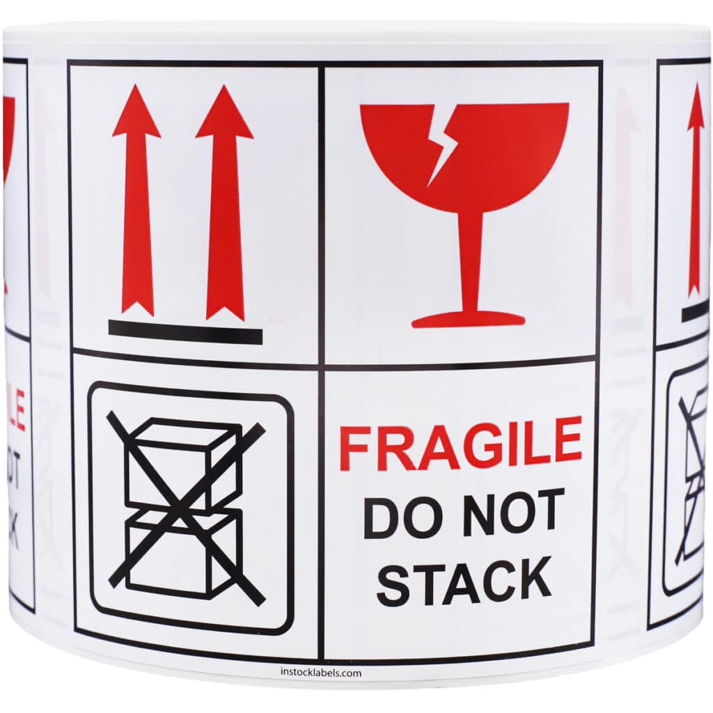 Fragile Do Not Stack 4 Way Shipping Labels | Warehouse Labels