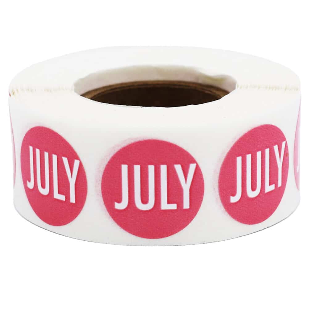 July Color Coded Month Stickers 3/4" Round | InStockLabels.com