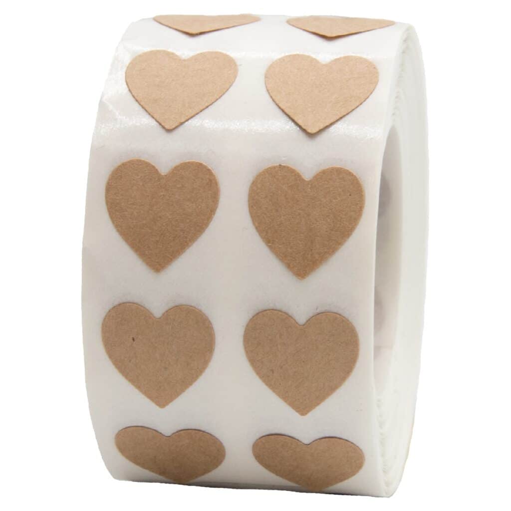 Small Natural Kraft Heart Stickers 1/2" Round | 1,000/Rolll ...