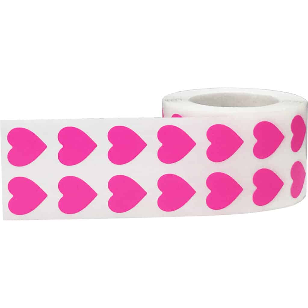 Small Hot Pink Heart Stickers 1/2" Round | 1,000/Rolll | InStockLabels.com