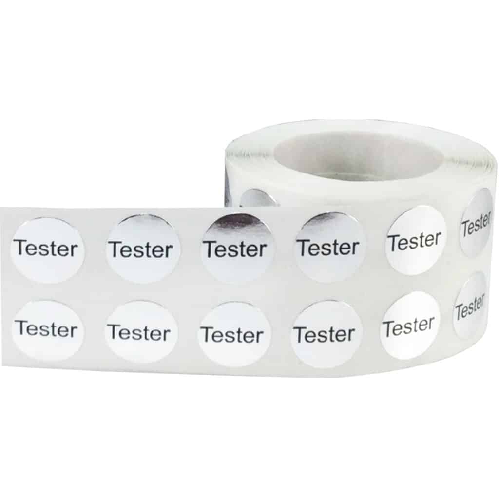 Small Silver Foil Tester Stickers 1/2" Round | InStockLabels.com