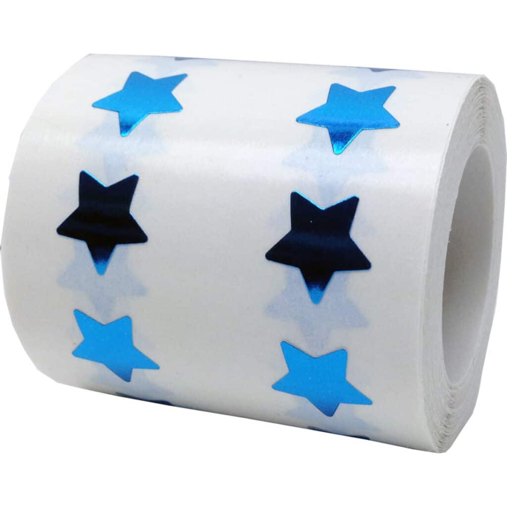 Small Metallic Blue Star Stickers | 1/2" Star Shape | InStockLabels.com