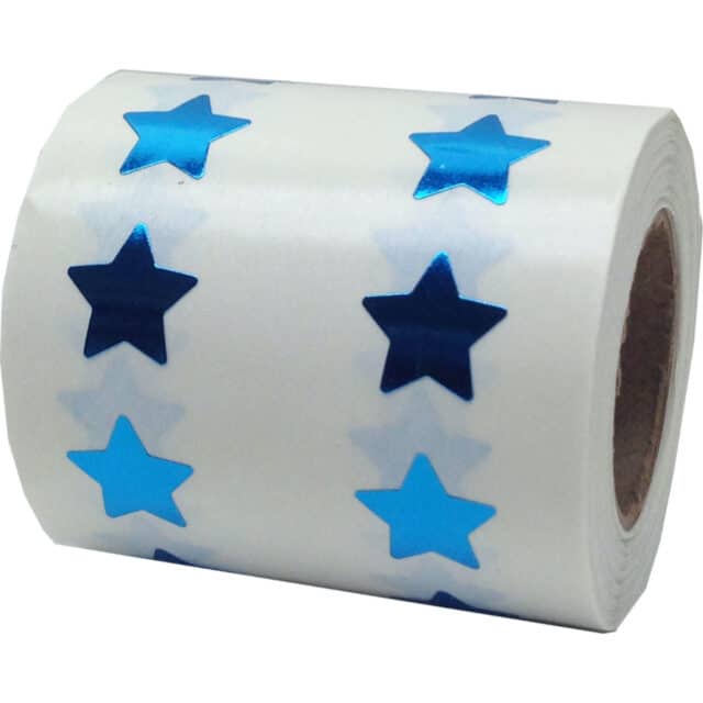 Small Metallic Blue Star Stickers | 1/2" Star Shape | InStockLabels.com
