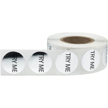 Silver Foil Try Me Stickers 3/4" Round | InStockLabels.com