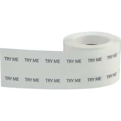Small Clear Try Me Stickers 1/2" Round | InStockLabels.com