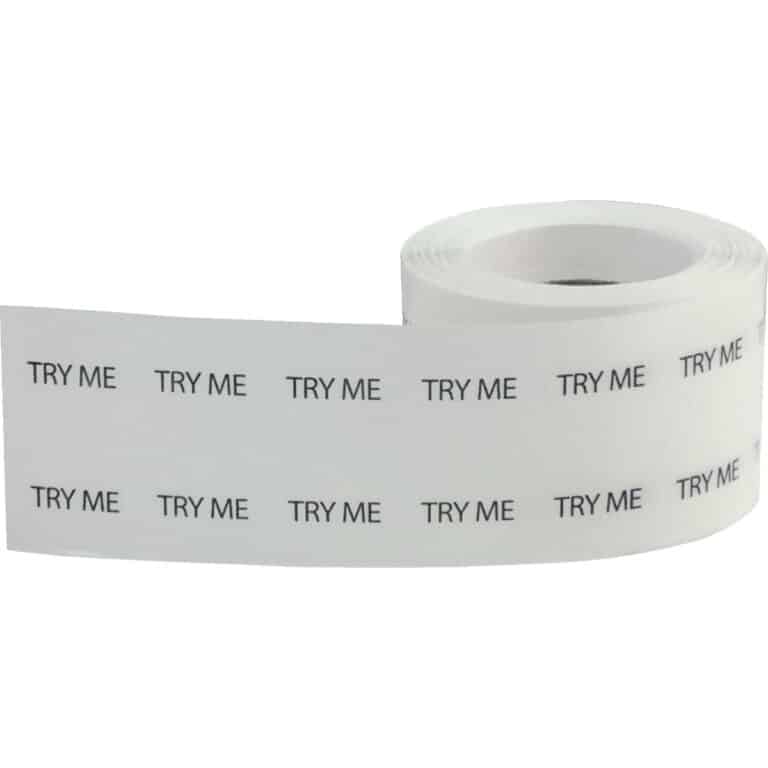 Small Clear Try Me Stickers 1/2" Round | InStockLabels.com