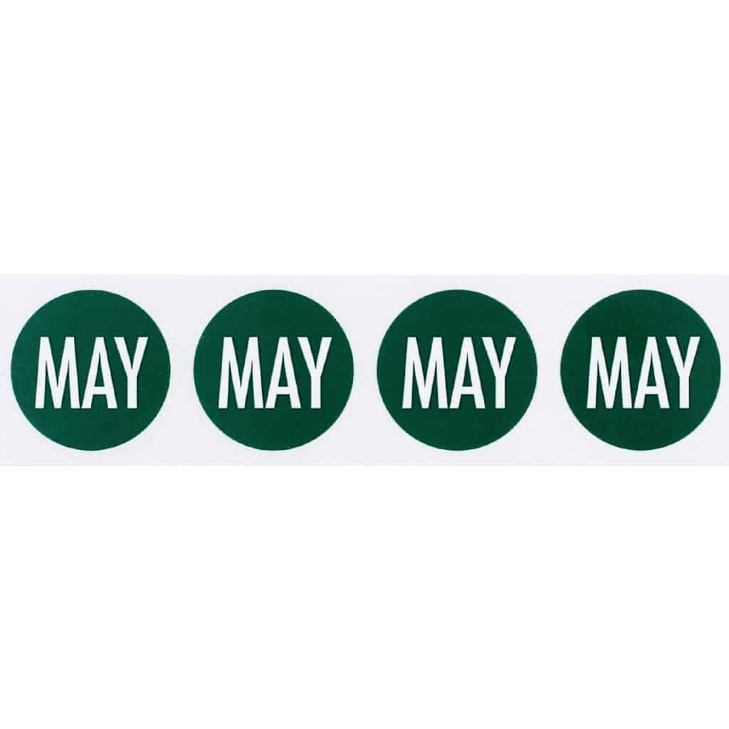May Color Coded Month Stickers 3/4" Round | InStockLabels.com