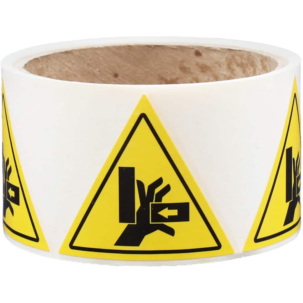 1.875 x 2.096" Triangle Hand Crush ISO Warning Labels - InStockLabels.com