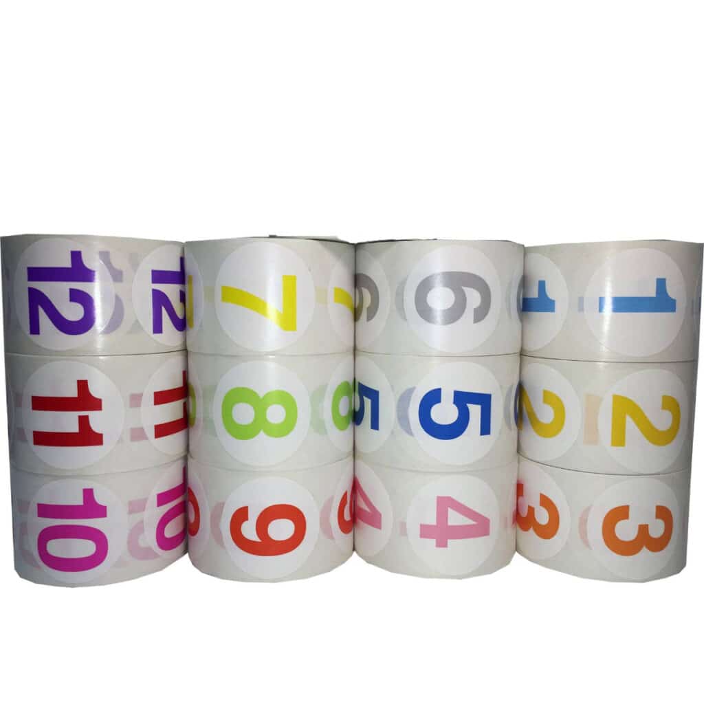 1.5" Round Number Stickers 0 - 12 Bulk Pack | InStockLabels.com